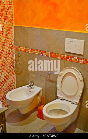 colorful toilet bowl seat cover, clean and soft in restroom Stock Photo ...