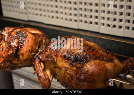 Fresh Cooked Rotisserie Chicken Still Rotating Inside the Rotisserie ...