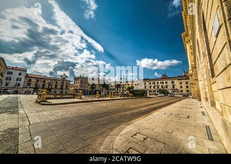 Piazza d'Italia in downtown Sassari on a cloudy day. Sardinia, Italy ...
