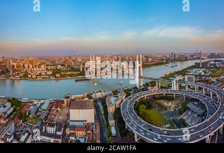 The aerial shot of Nanpu bridge at sunset Stock Photo - Alamy