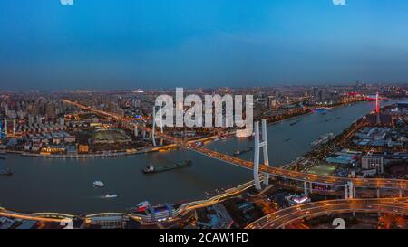 The aerial shot of Nanpu bridge at sunset Stock Photo - Alamy