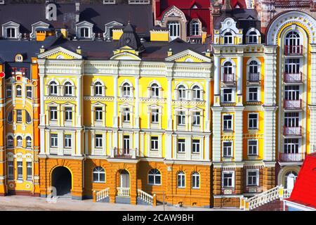 Small colored buildings in Kiev, Ukraine. Taken in Vozdvizhenka ...