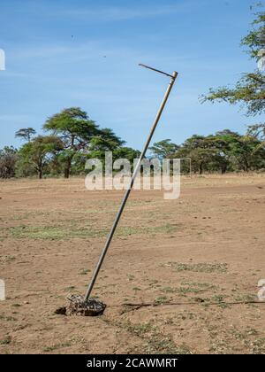 Battered basketball hoop in the countryside, Moroto District, Uganda ...