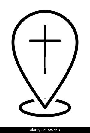 Map pointer with christian cross icon. Vector illustration in flat ...