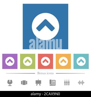 Chevron up white flat icons on color rounded square backgrounds. 6 ...