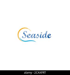Sea logo wordmark, sun and wave design concept, isolated on white ...