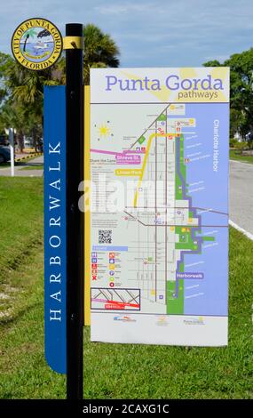 Harborwalk sign for City of Punta Gorda with map and paths in Trabue ...