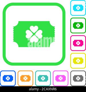 Lottery ticket vivid colored flat icons in curved borders on white ...