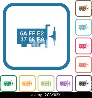 Network mac address simple icons in color rounded square frames on ...