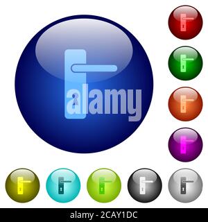 Right handed simple door handle flat icons on simple color square ...