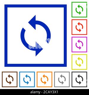 Programming loop flat color icons in round outlines on white background ...
