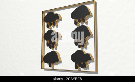 raining clouds 3D drawing icon on white floor - 3D illustration for ...