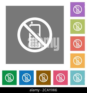 Cellphone not allowed flat icons on rounded square vivid color ...