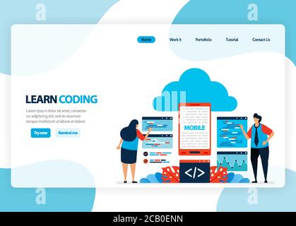 Vector homepage for learning programming and coding. Application ...
