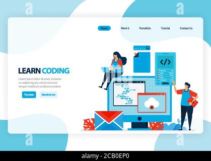 Vector homepage for learning programming and coding. Application ...