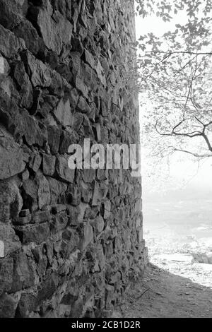 Grayscale shot of ruins of an ancient castle Stock Photo - Alamy