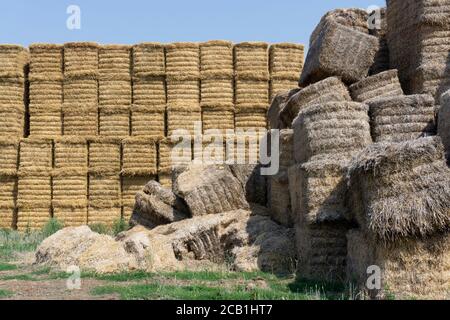 Hay stack uk farm six levels sunny blue sky bales fallen over Stock ...