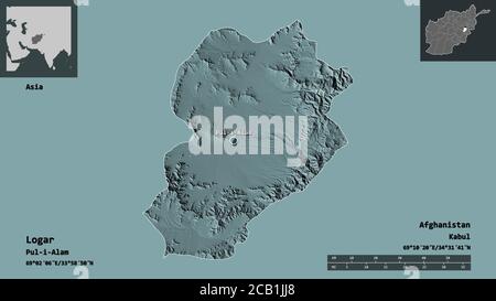 Shape of Logar, province of Afghanistan, with its capital isolated on a ...