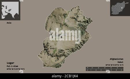 Logar, province of Afghanistan. Satellite imagery. Shape presented ...