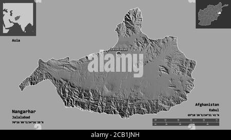 Nangarhar, province of Afghanistan. Bilevel elevation map with lakes ...