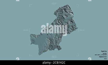 Zoom in on Paktia (province of Afghanistan) extruded. Oblique ...