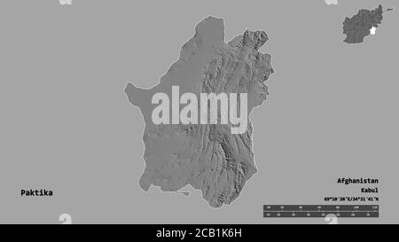 Paktika, province of Afghanistan. Bilevel elevation map with lakes and ...