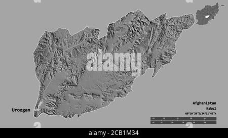 Uruzgan, province of Afghanistan. Bilevel elevation map with lakes and ...