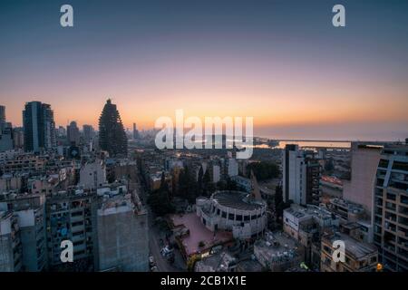 Aerial view of Port of Beirut with Beirut skyline in background at ...