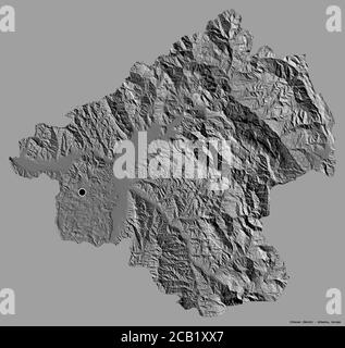Elbasan, county of Albania. Bilevel elevation map with lakes and rivers ...