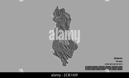 Elbasan, county of Albania. Bilevel elevation map with lakes and rivers ...