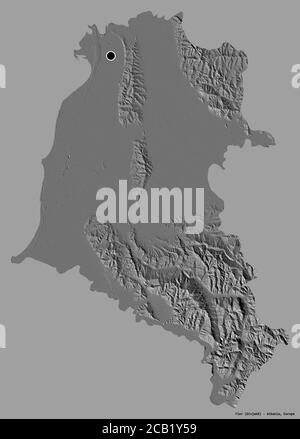 Fier, county of Albania. Bilevel elevation map with lakes and rivers ...