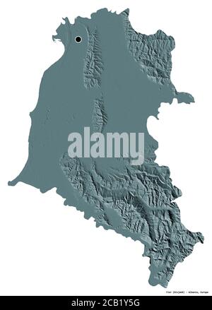 Fier, county of Albania. Colored elevation map with lakes and rivers ...