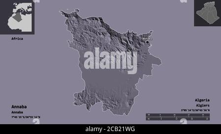 Annaba, province of Algeria. Colored elevation map with lakes and ...