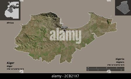 Shape of Alger, province of Algeria, and its capital. Distance scale ...