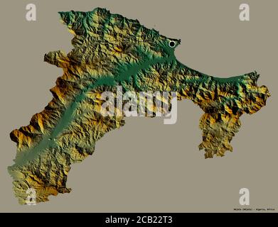 Bejaia, province of Algeria. Solid color shape. Locations of major ...