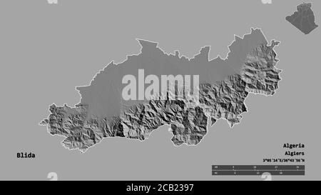 Blida, province of Algeria. Bilevel elevation map with lakes and rivers ...