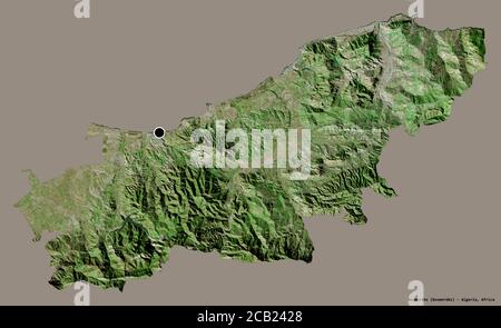 Boumerdes, province of Algeria. Solid color shape. Locations of major ...