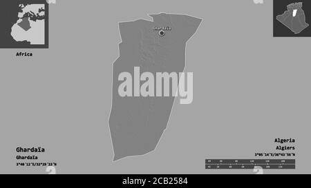 Ghardaia, province of Algeria. Bilevel elevation map with lakes and ...