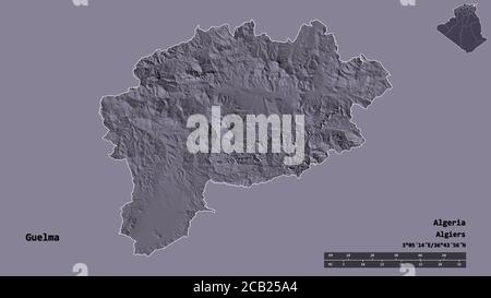 Guelma, province of Algeria. Colored elevation map with lakes and ...