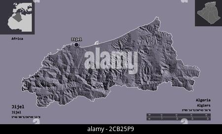 Jijel, province of Algeria. Elevation map colored in wiki style with ...