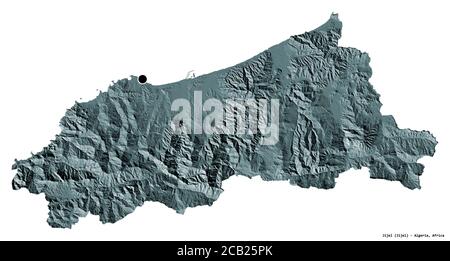 Jijel, province of Algeria. Colored elevation map with lakes and rivers ...