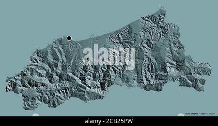 Jijel, province of Algeria. Colored elevation map with lakes and rivers ...