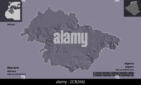Mascara, province of Algeria. Colored elevation map with lakes and ...