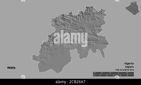 Medea, province of Algeria. Bilevel elevation map with lakes and rivers ...