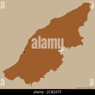 Mostaganem, province of Algeria. Solid color shape. Locations and names ...