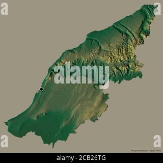 Mostaganem, province of Algeria. Solid color shape. Locations and names ...
