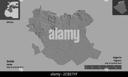 Saida, province of Algeria. Bilevel elevation map with lakes and rivers ...