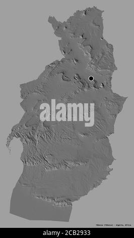 Tebessa, province of Algeria. Solid color shape. Locations and names of ...
