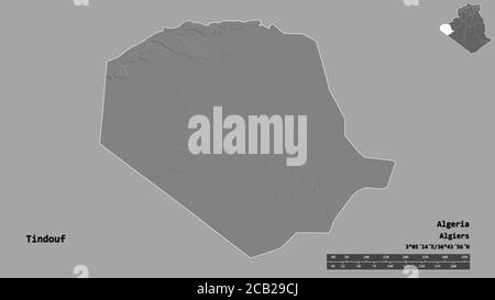 Tindouf, province of Algeria. Bilevel elevation map with lakes and ...