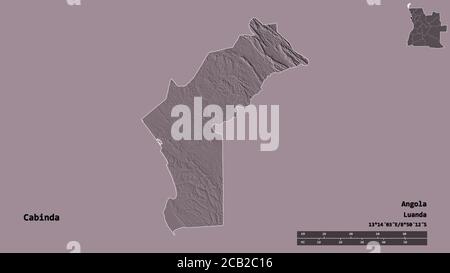 Cabinda, province of Angola. Colored elevation map with lakes and ...
